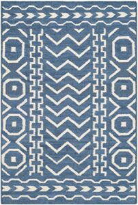 safavieh dhurries collection 2'6" x 4' dark blue/ivory dhu572a handmade flatweave premium wool accent rug