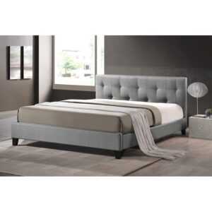 Baxton Studio Annette Linen Modern Bed with Upholstered Headboard, Full, Grey