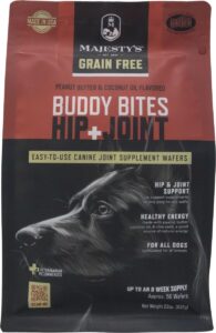 majesty's grain-free buddy bites hip and joint wafers for medium / large dogs - superior support supplement - carob and sweet potato flavored - 56 count (up to 8 week supply)