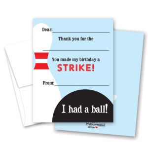 myexpression.com 20 fun bowling fill-in children birthday thank you cards