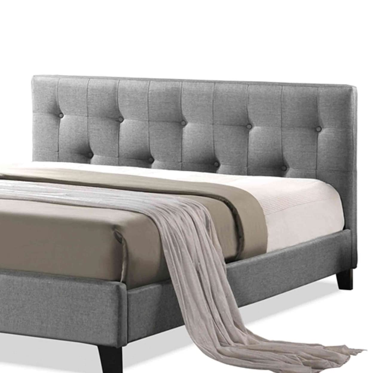 Baxton Studio Annette Linen Modern Bed with Upholstered Headboard, Full, Grey