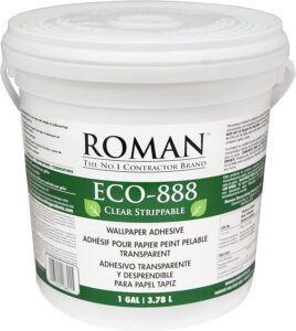 roman’s eco-888 clear, strippable, wallpaper adhesive, easy installation glue/paste, clear, zero voc, home improvement (1 gallon - 330 sq. ft.)