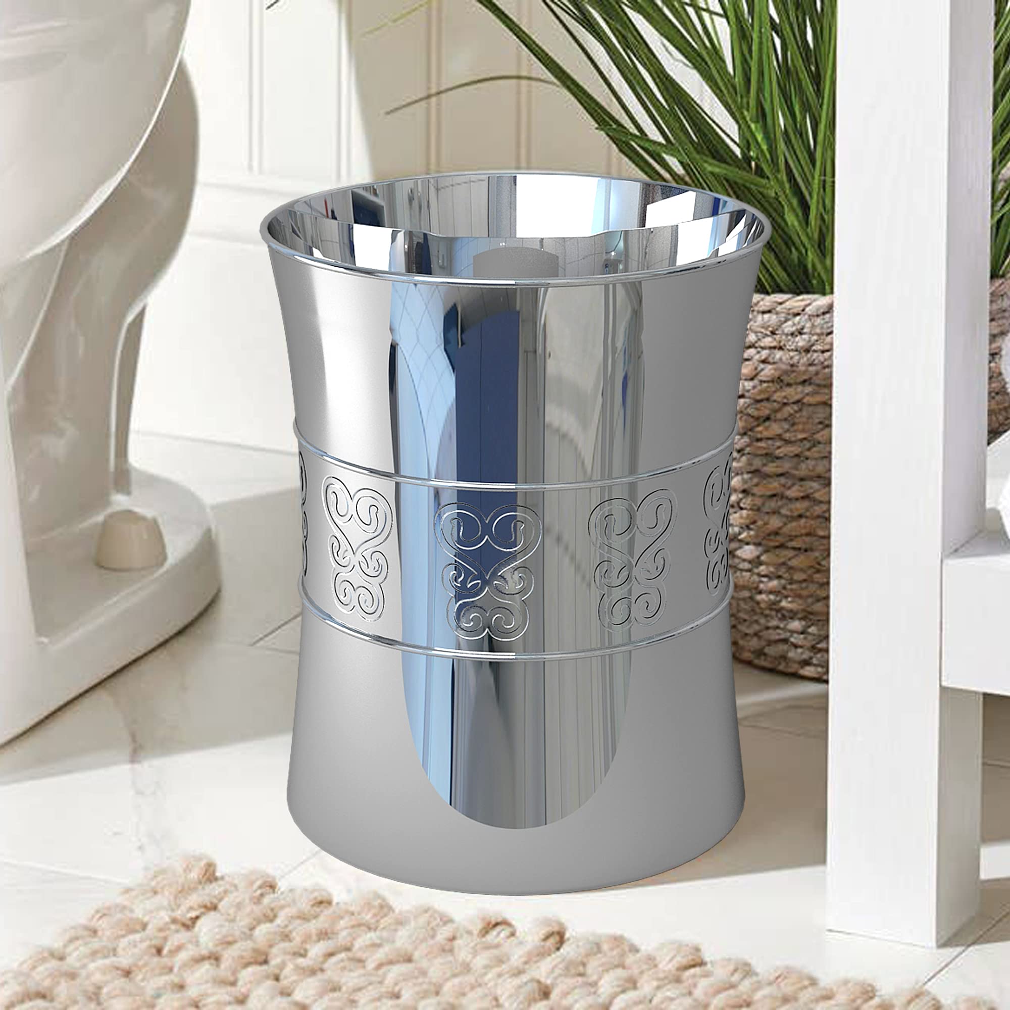 nu steel MG8H Stainless Steel Trash Can Wastebasket, Garbage Container Bin for Bathrooms, Powder Rooms, Kitchens, Home Offices Etched/shiny steel