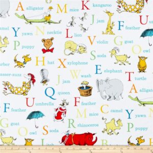 dr. seuss abc alphabet words adventure, fabric by the yard