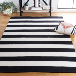 safavieh montauk collection area rug - 5' x 8', black & ivory, handmade flat weave boho farmhouse cotton stripe, ideal for high traffic areas in living room, bedroom (mtk712d)