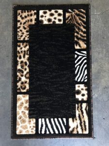 masada rugs animal skin leopard border door mat rug black design 73 skinz (2 feet x 3 feet 4 inch