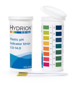 hydrion (9800) spectral 0-14 plastic ph strips 100 ct vial with flip top 6pk