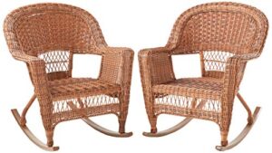 jeco set of 2 wicker rocker chairs, honey