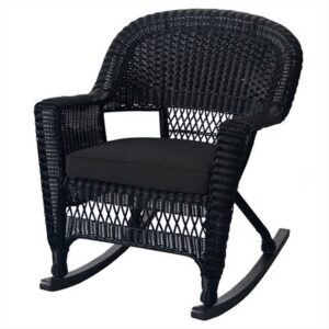 jeco rocker wicker chair with cushion, set of 2, black