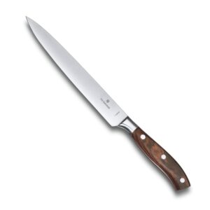 victorinox grand maitre chef's knife - kitchen knife for cutting meat, vegetables & fruit - modern slicing knife for cooking - wood handle, 8"