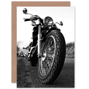 wee blue coo transport motorbike motorcycle front view blank greetings birthday card