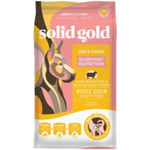 solid gold hund n flocken - dry dog food w/lamb, rice & pearled barley - digestive probiotics for dogs - gut health & immune support - omega 3, superfoods & antioxidants - 4 lb