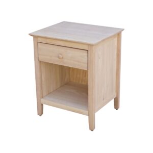 international concepts solid wood bedroom nightstand 23.5" h, 1 drawer, sturdy parawood, paint or stain in any color, durable eco-friendly, traditional and elegant design, unfinished