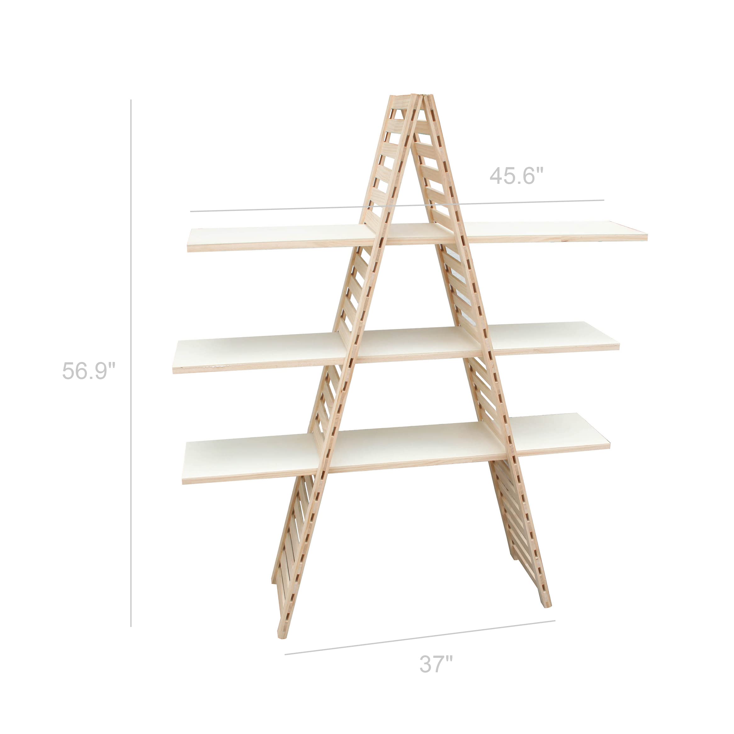 FixtureDisplays® 45.6" x 57.0" x 13" Wooden Retail Shelving Unit w/ 3 Shelves, A-Frame Design - Pine Wood 19403