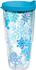 tervis christmas holiday blue winter snowflakes made in usa double walled insulated tumbler travel cup keeps drinks cold & hot, 24oz, classic