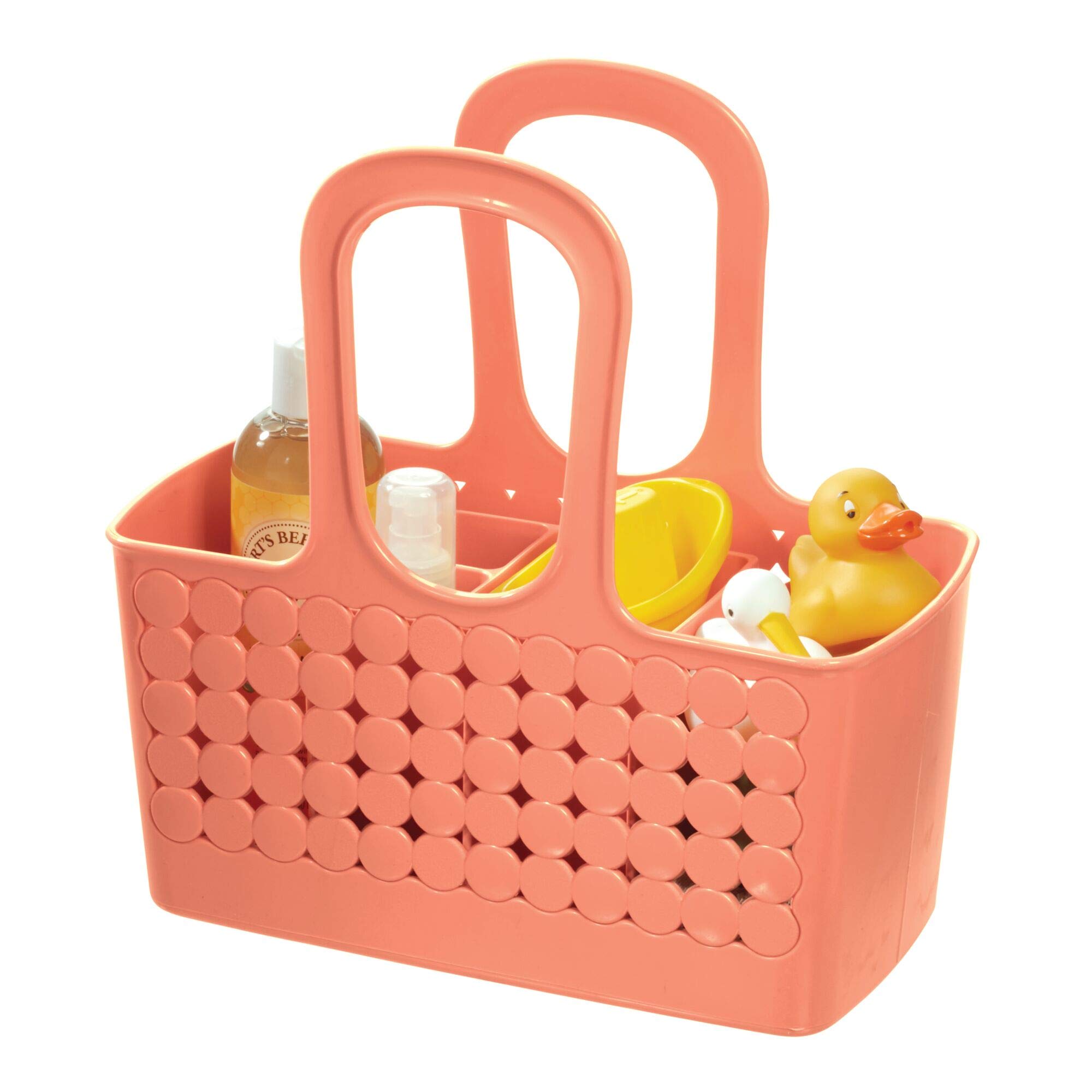 iDesign Orbz Bathroom Shower Tote for Shampoo, Cosmetics, Beauty Products - Small, Divided, Coral