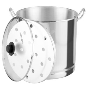 vasconia 32-quart steamer pot (aluminum) with tray & glass lid - for most stoves (hand-wash only) large stock pot for tamales, steaming, boiling & frying - makes seafood, pasta, vegetables & more