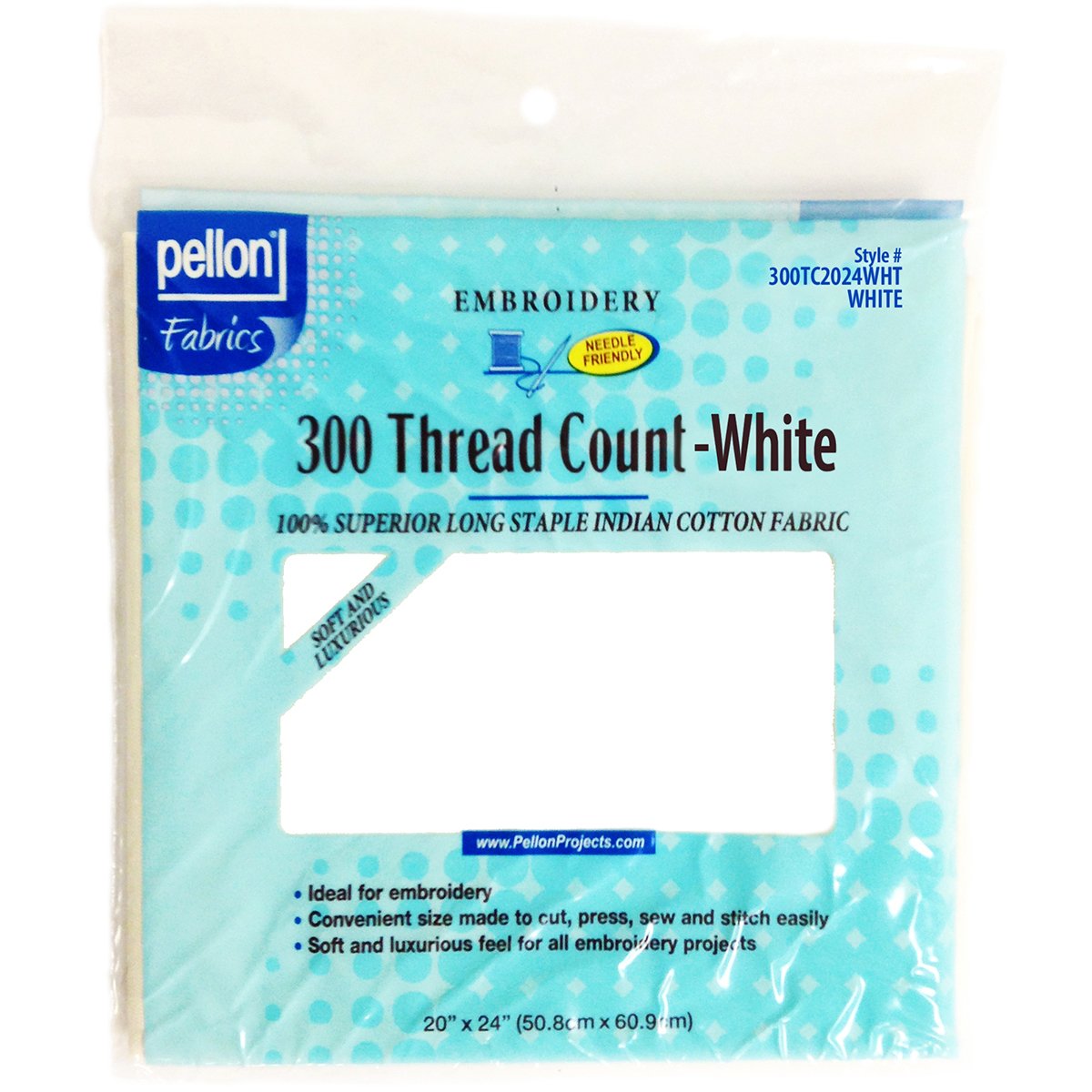 Pellon 300 Thread Count Cotton Fabric for Embroidery, White 20"X24"