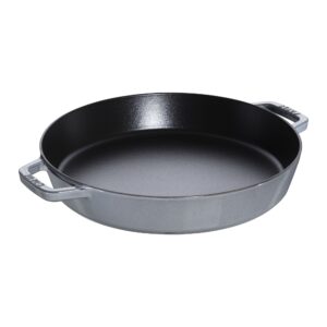 staub cast iron 13-inch double handle fry pan - graphite grey, made in france