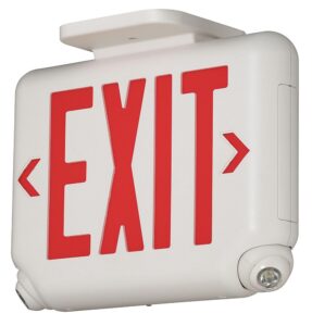 dual-lite evcurwd4 led exit sign & emergency light combo, 1.7w red letters remote damp listed - white