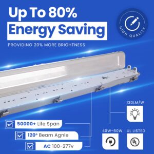 Inara 4ft LED Shop Light Fixture – T8 Vapor Tight IP65 Waterproof Lighting, Clear Cover, Garage, Parking Structures, Freezers, Walkways, Underground Structures, Commercial Grade 120V (1)