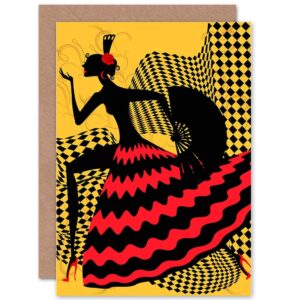 wee blue coo painting spanish flamenco dancer design blank greetings birthday card