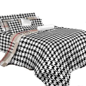 dolce mela dm498t 4-piece check bedding dorm room duvet cover set, twin x-large, houndstooth, off-white