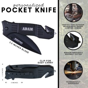 My Personal Memories Engraved Custom Personalized Rescue Tactical Folding Pocket Knife - Groomsmen Gifts - Gray or Black