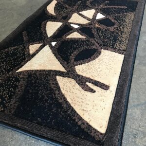 Modern Abstract Door Mat Rug Black Contemporary Design GL24 (2 Feet X 3 Feet 4 Inch)