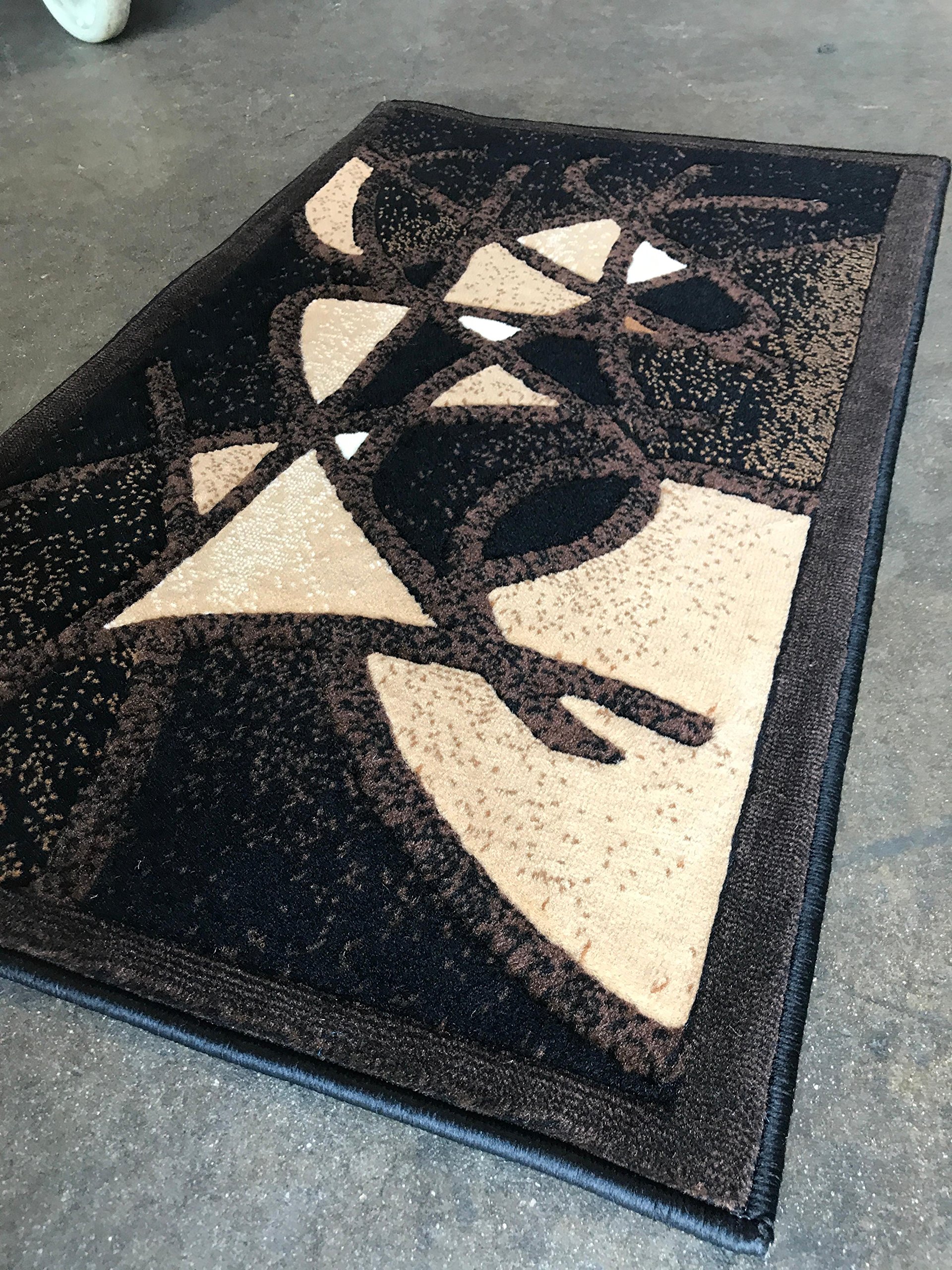 Modern Abstract Door Mat Rug Black Contemporary Design GL24 (2 Feet X 3 Feet 4 Inch)