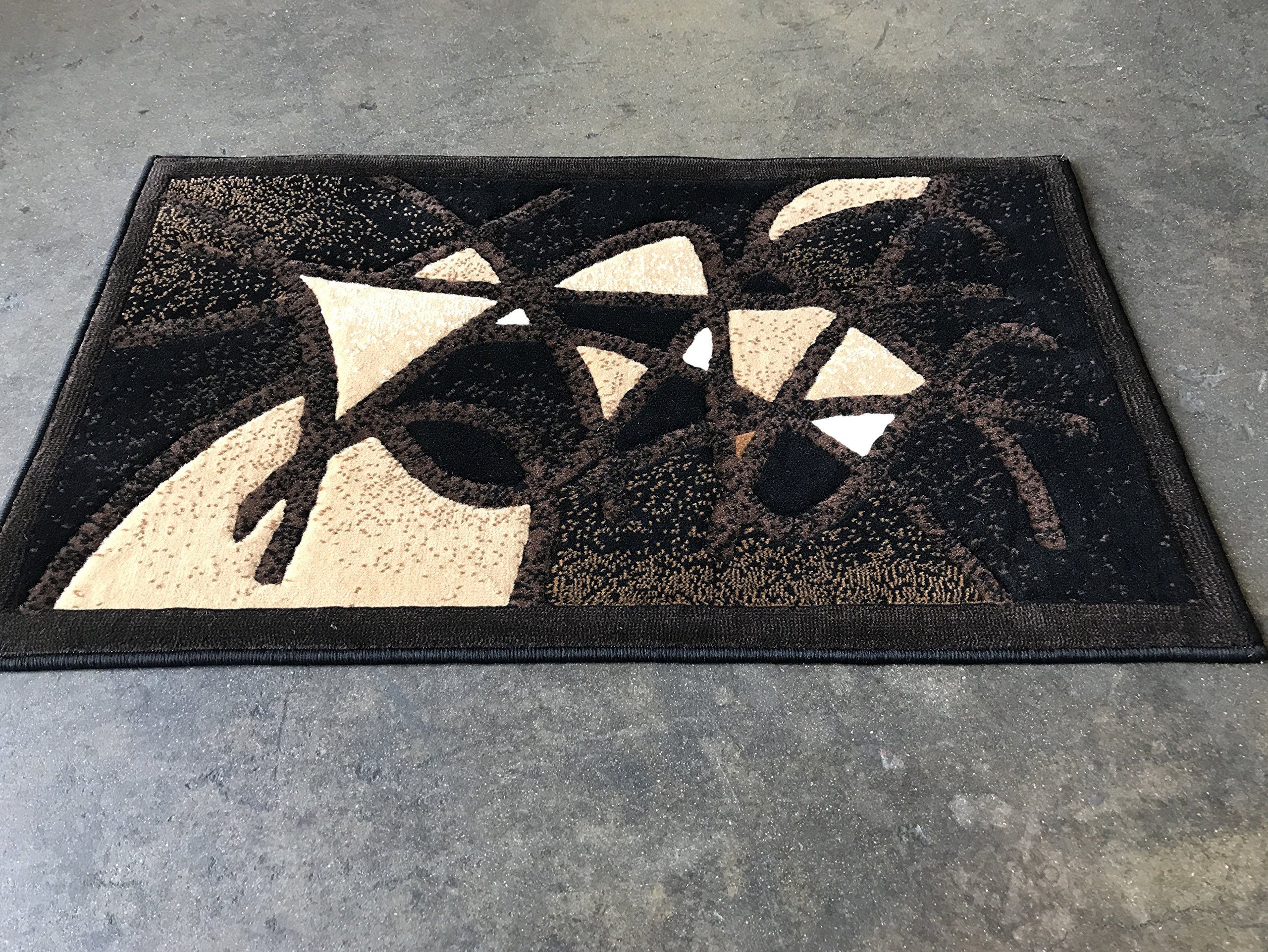 Modern Abstract Door Mat Rug Black Contemporary Design GL24 (2 Feet X 3 Feet 4 Inch)