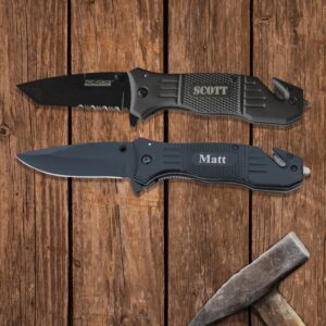 My Personal Memories Engraved Custom Personalized Rescue Tactical Folding Pocket Knife - Groomsmen Gifts - Gray or Black