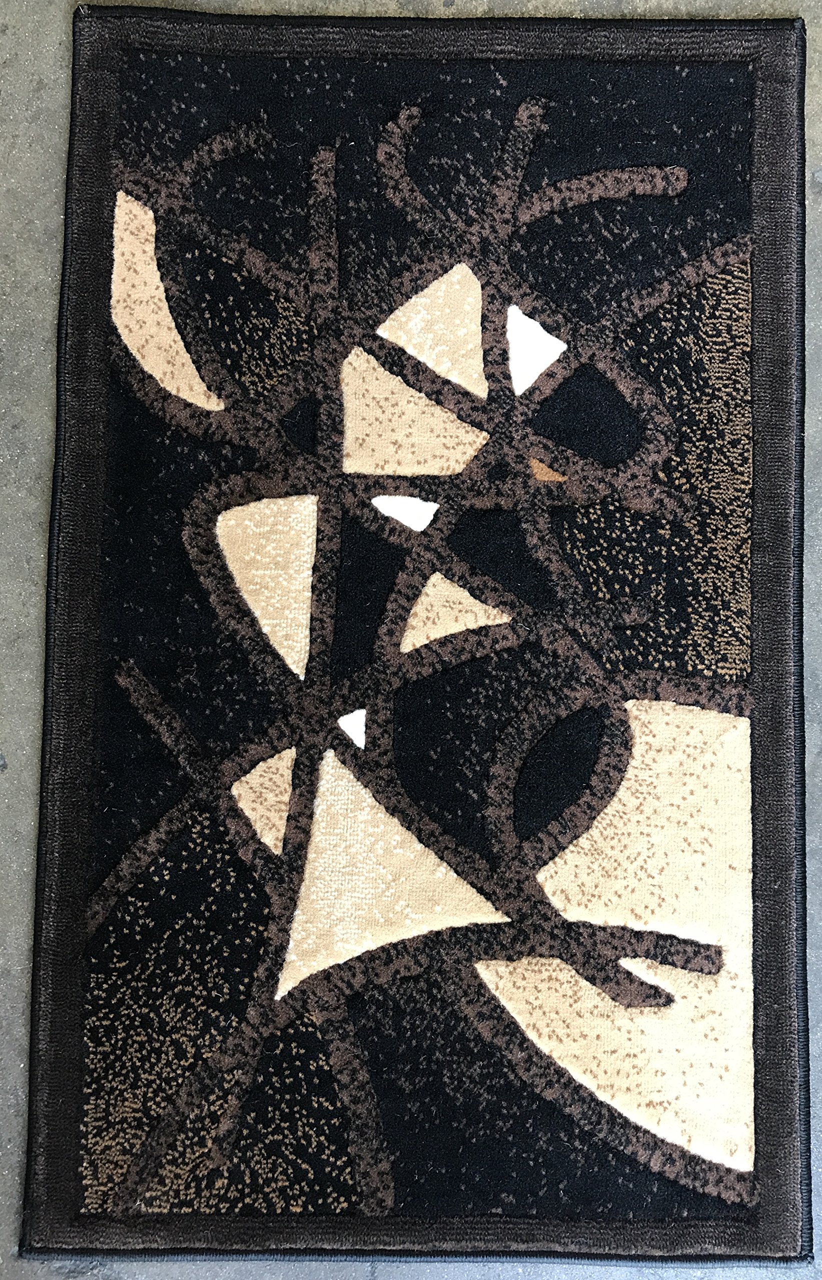 Modern Abstract Door Mat Rug Black Contemporary Design GL24 (2 Feet X 3 Feet 4 Inch)