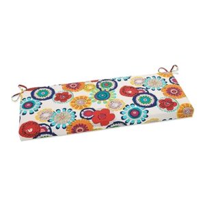 pillow perfect bright floral indoor/outdoor sofa setee bench swing cushion with ties weather, and fade resistant, 18" x 45", blue/ivory crosby