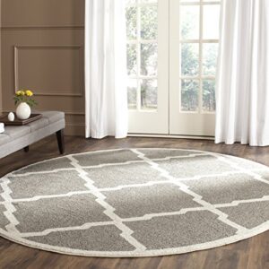 safavieh amherst collection 7' round dark grey/beige amt421r moroccan trellis non-shedding dining room entryway foyer living room bedroom area rug