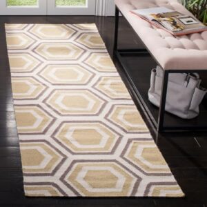 safavieh dhurries collection 2'6" x 10' ivory / yellow dhu202a handmade flatweave premium wool runner rug