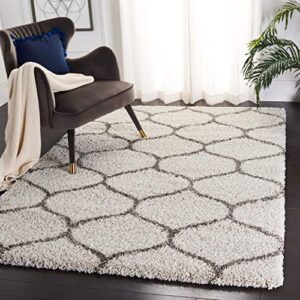 safavieh hudson shag collection area rug - 9' x 12', ivory & grey, moroccan ogee trellis design, non-shedding & easy care, 2-inch thick ideal for high traffic areas in living room, bedroom (sgh280a)