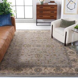 safavieh heritage collection area rug - 8' x 10', beige & grey, handmade traditional oriental wool, ideal for high traffic areas in living room, bedroom (hg862a)