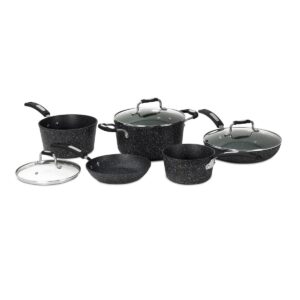 starfrit the rock 8-piece cookware set with bakelite handles, black