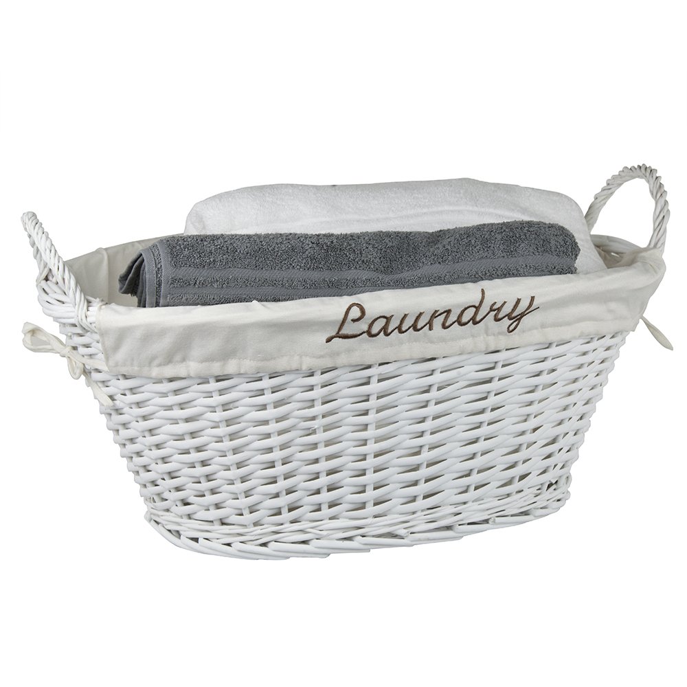 Home Basics Wicker Laundry Basket (White)