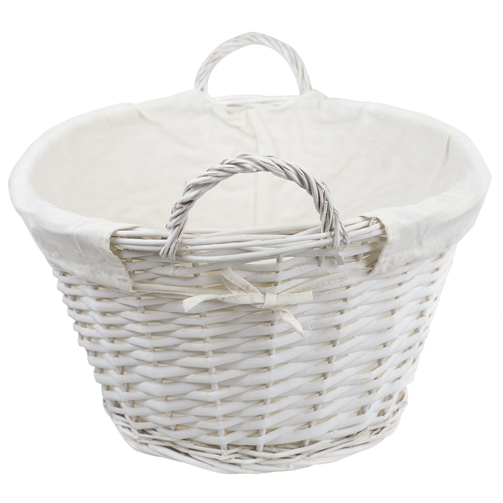 Home Basics Wicker Laundry Basket (White)