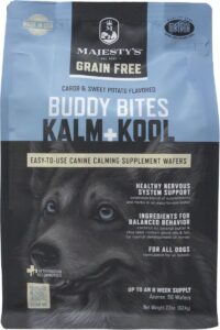 majesty's grain-free buddy bites kalm and kool wafers for medium / large dogs - superior nervous system support supplement - carob and sweet potato flavored - 56 count (up to 8 week supply)