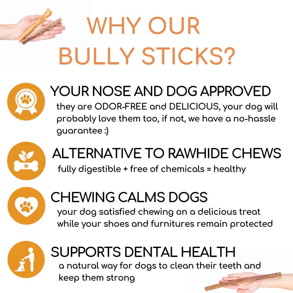 Best For My Pets 12-Inch Odor Free Bully Sticks All Natural Dog Treats Fresh Long Lasting Chews, 8-Ounce Bag