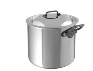 mauviel m'cook iron 5-ply polished stainless steel stock pot with lid, and iron handles, 9.7-qt, made in france