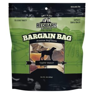 redbarn all-natural bargain bag variety pack of premium dog chews - grain-free dental treats for all breeds- made in usa with no artificial ingredients - 2 lb. bag