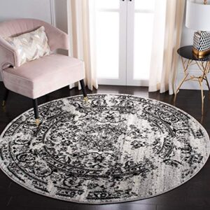 safavieh adirondack collection 4' round silver / black adr101a oriental distressed non-shedding dining room entryway foyer living room bedroom area rug