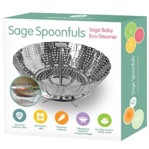 sage spoonfuls baby food steamer basket, stainless steel, collapsible steamer basket for baby food, vegetables & fruit, dishwasher safe, baby food cooker