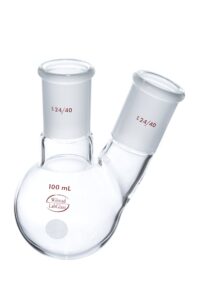 wilmad-labglass lg-7291-222 double neck (center vertical & side angled) round bottom flask, 100ml, standard taper 24/40 center, standard taper 24/40 side