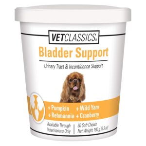 vet classics bladder support urinary tract & incontinence dog supplement – maintains bladder health for dogs, helps with pet incontinence – soft chews, tablets – 60 soft chews