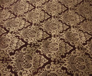 56" wide wine cleopatra chenille fabric gold damask print upholstery furniture fabric by the yard